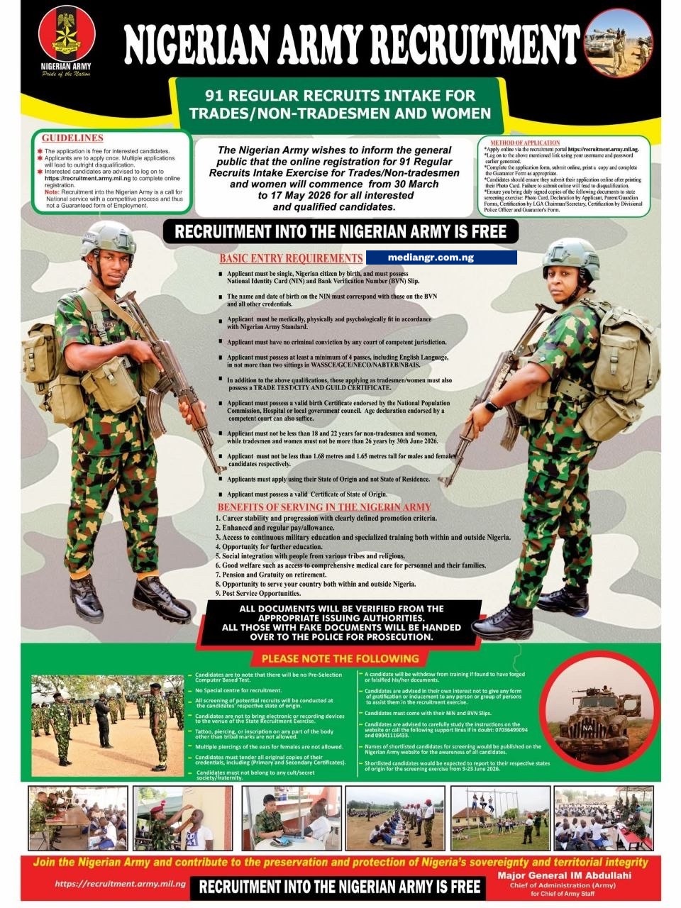 Nigerian Army 91RRI Recruitment 2026: Portal, How to Apply